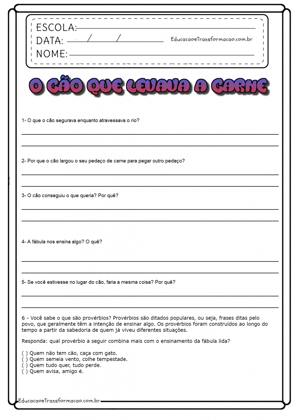 Atividades de interpretação de texto 2 ano imprimir: Ensino Fundamental.