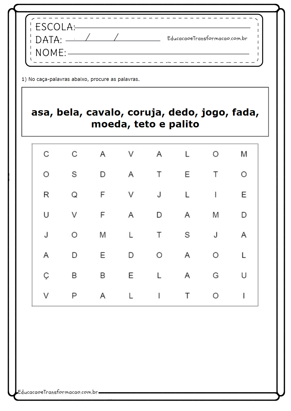 Atividades de português 2º ano - Caça Palavras e silabas - Folha 01 ... Atividades de português 2º ano - Caça Palavras e silabas - Folha 01 ...