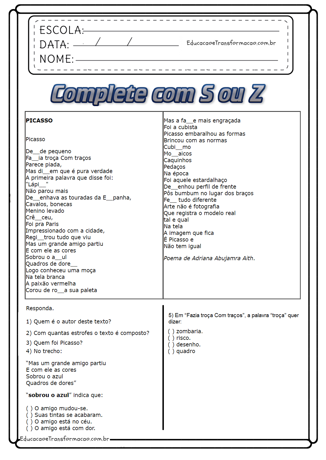 Atividade De Português 5 Ano Pdf - FDPLEARN Atividade De Português 5 Ano Pdf - FDPLEARN
