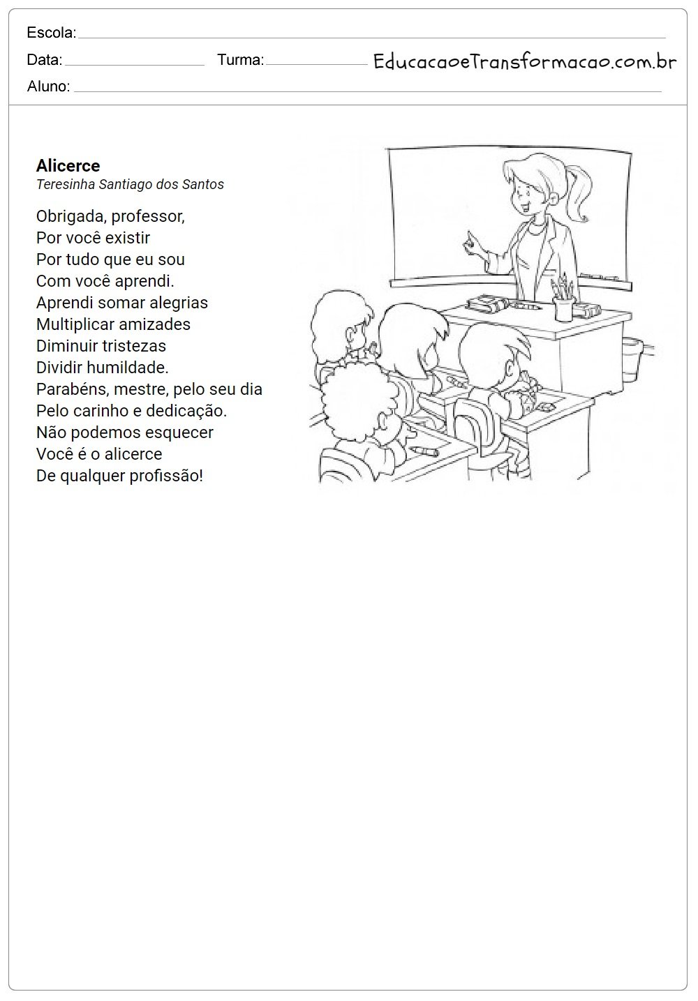 Poema: Alicerce - Atividades para o Dia dos Professores. – Educação e ...