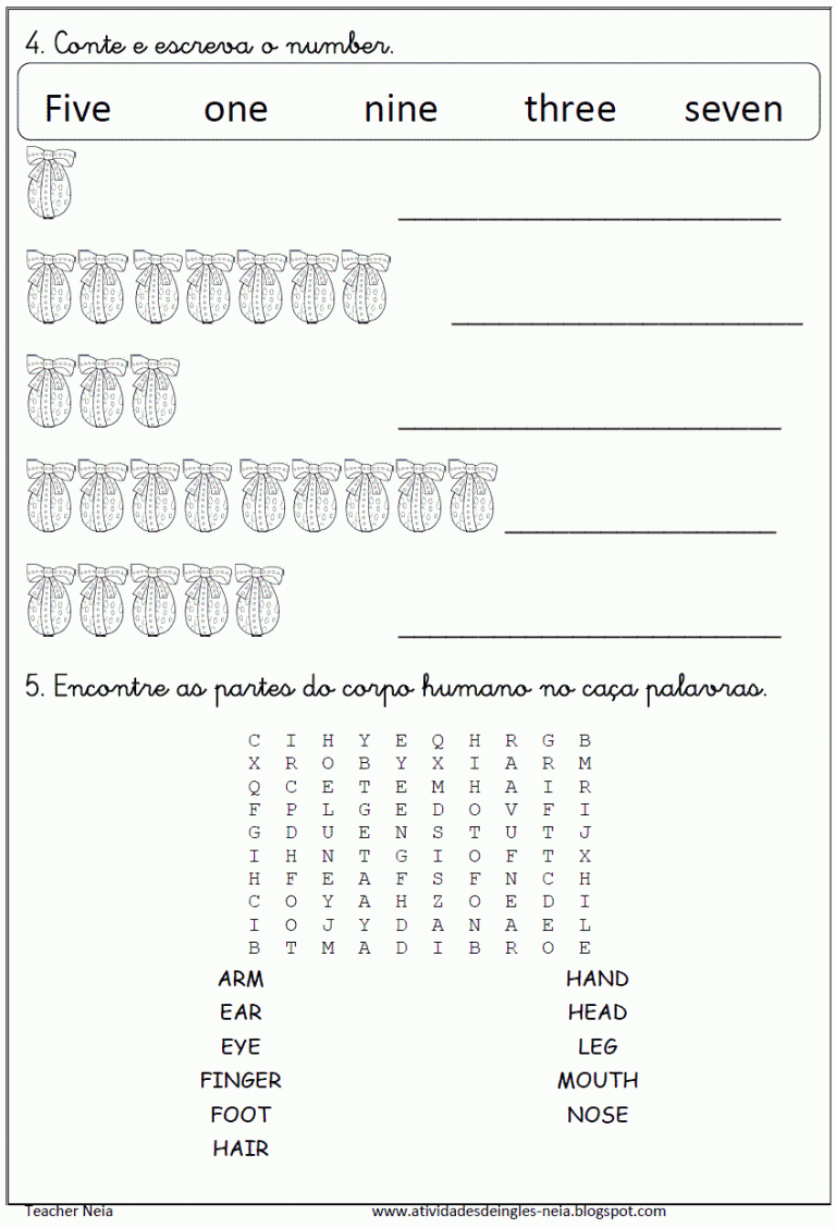 Atividades de Inglês 3 ano do Ensino Fundamental - Para Imprimir.