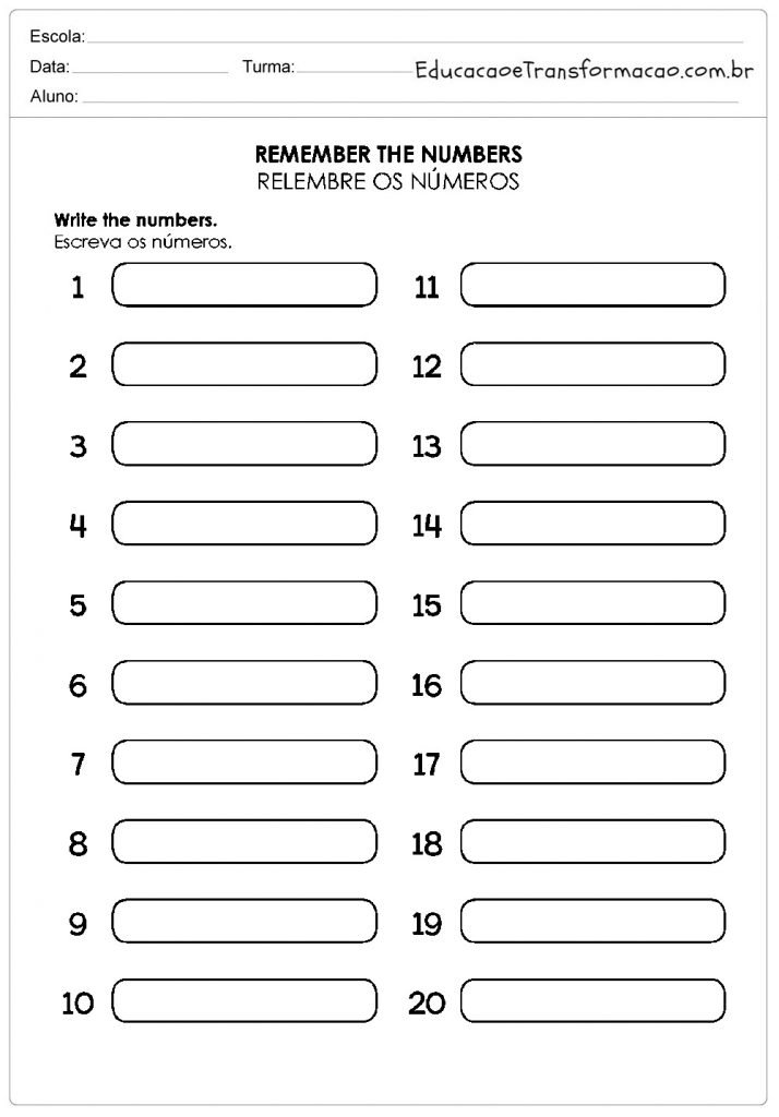 Atividades de Inglês 4 ano do Ensino Fundamental - Para Imprimir.