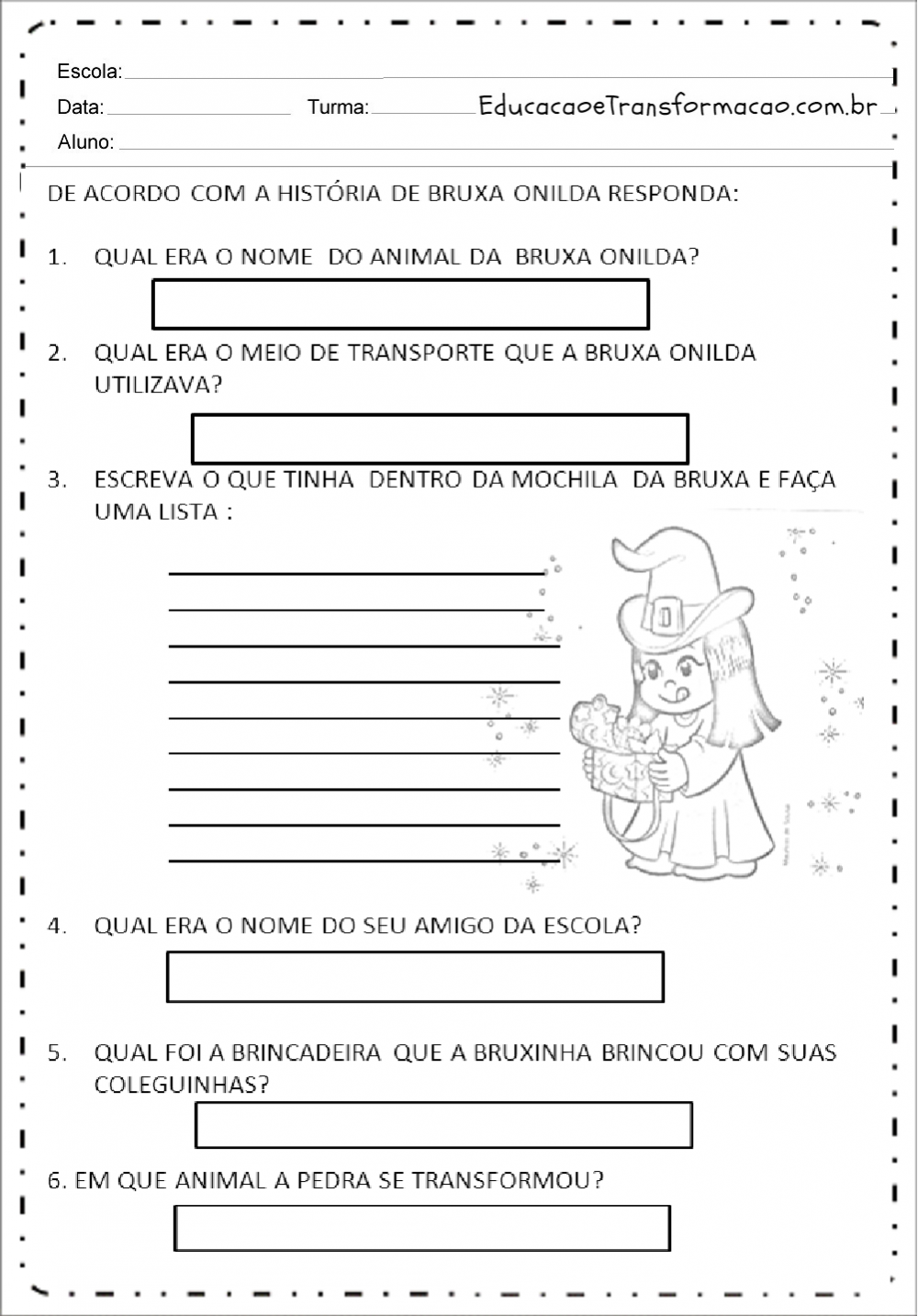 De acordo com a história, responda - Atividades Dia das Bruxas ...