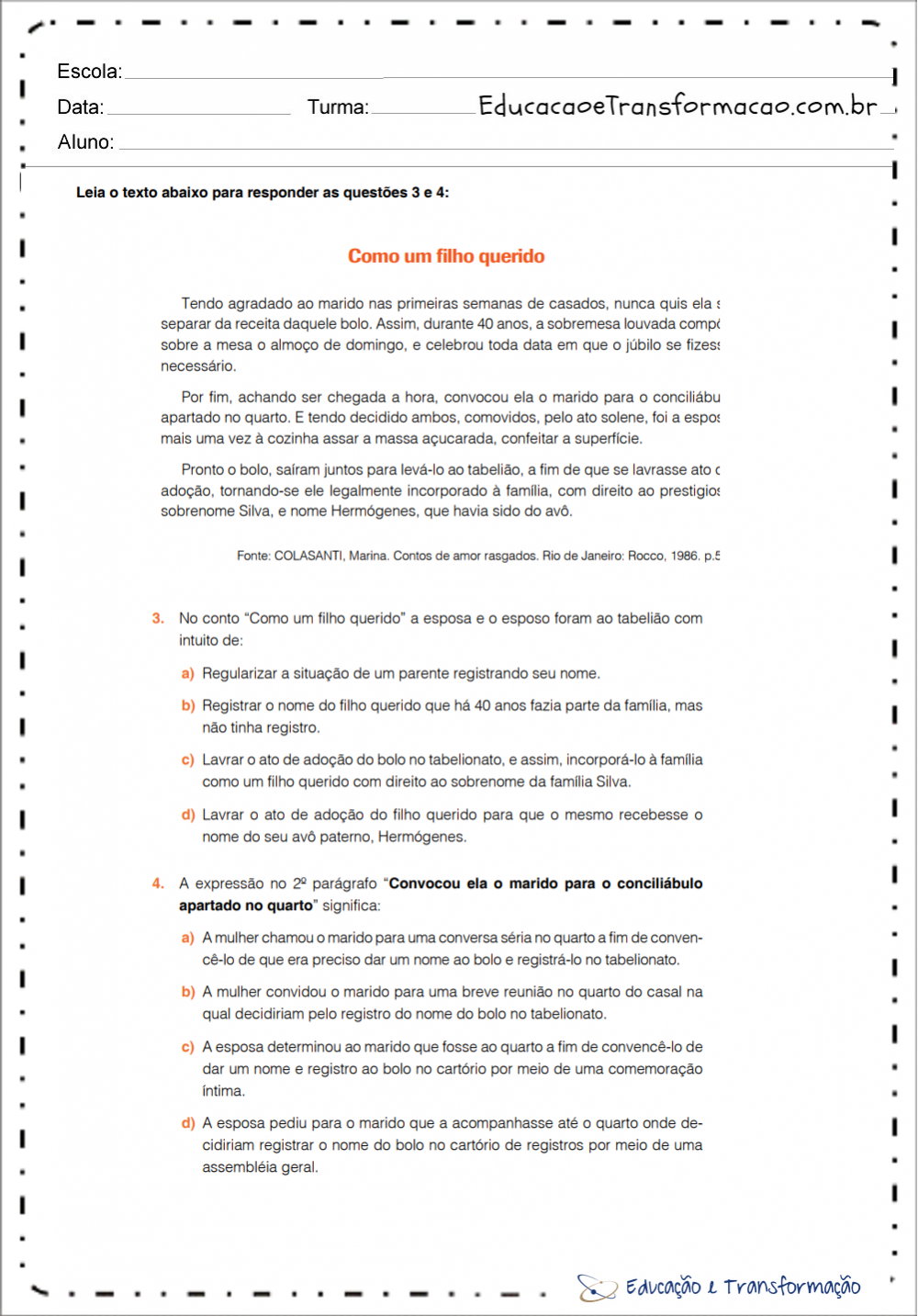 Figuras De Linguagem 9 Ano Atividades