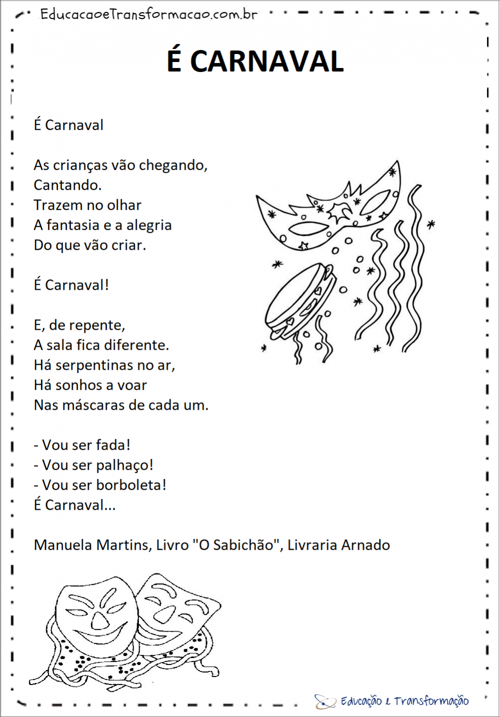 A Arte de Educar: Textos com atividades sobre Carnaval