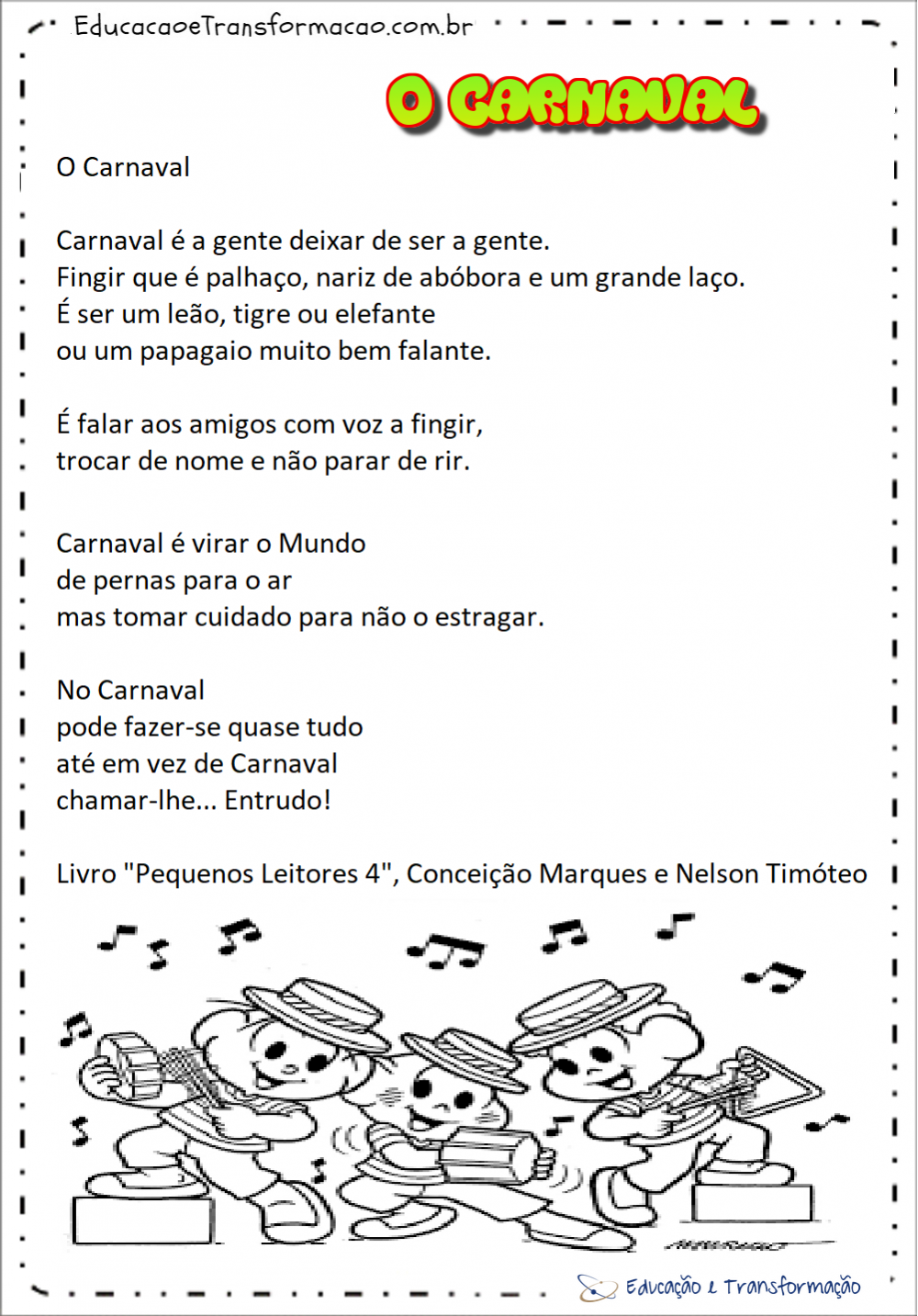 A Arte de Educar: Textos com atividades sobre Carnaval