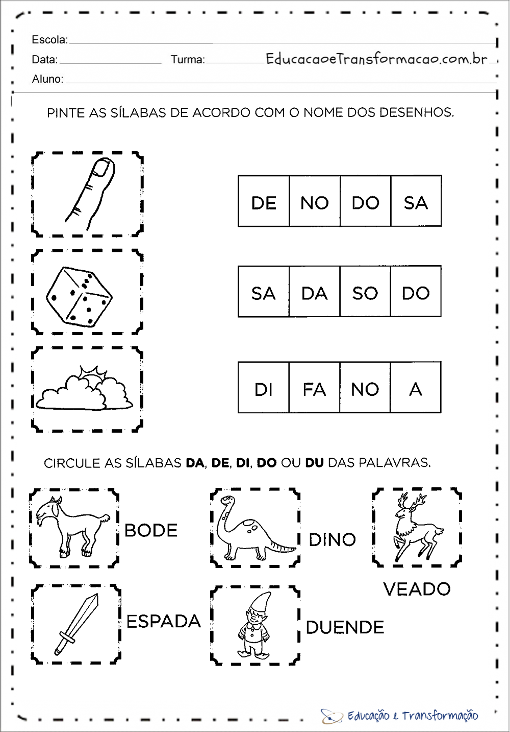 Atividades com a letra D - Pinte as silabas – Educação e Transformação Atividades com a letra D - Pinte as silabas – Educação e Transformação