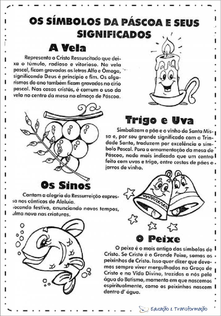 Símbolos da Páscoa - Páscoa e seus significados para imprimir e colorir