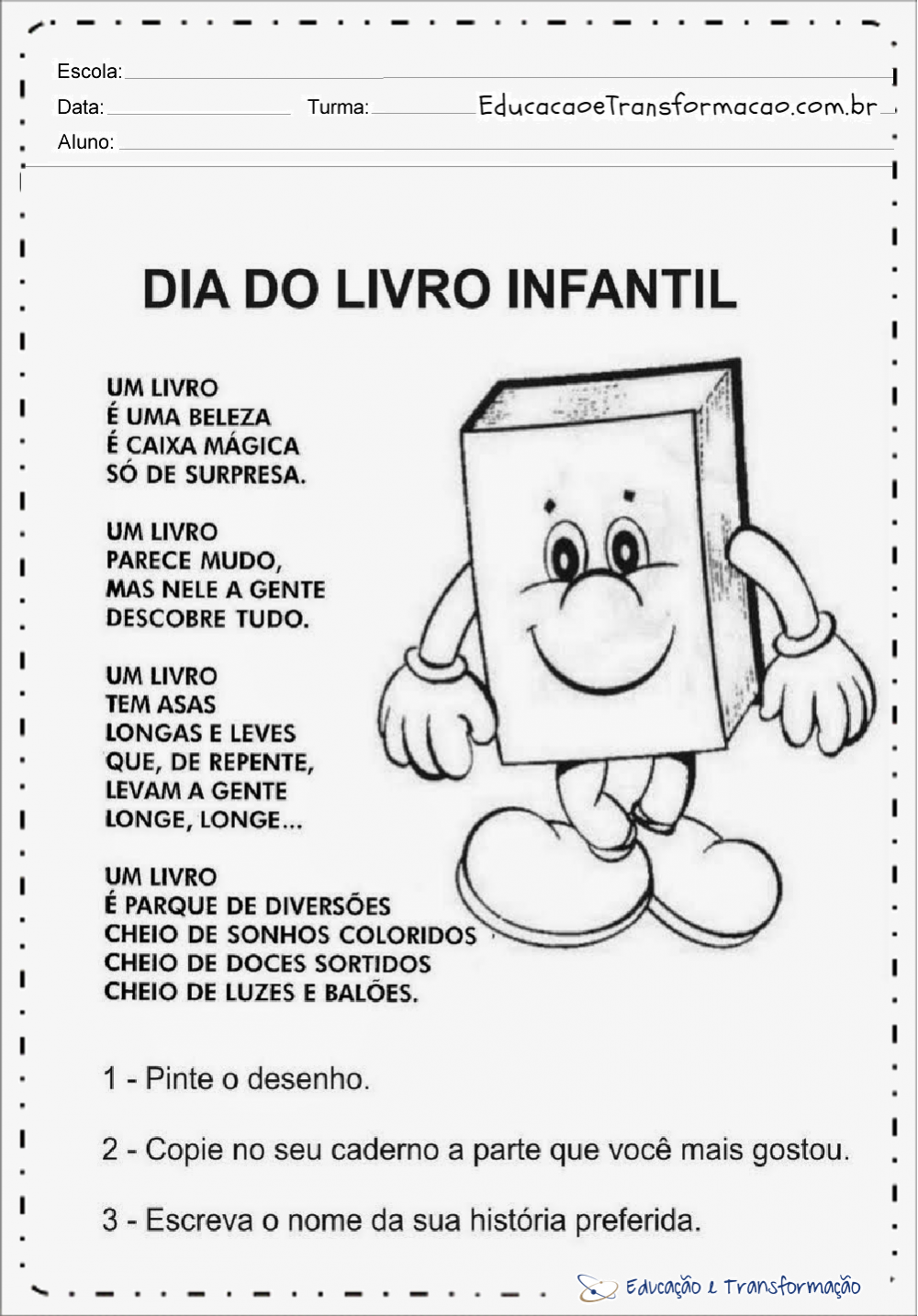 Atividades sobre o Dia do Livro – Educação e Transformação Atividades sobre o Dia do Livro – Educação e Transformação