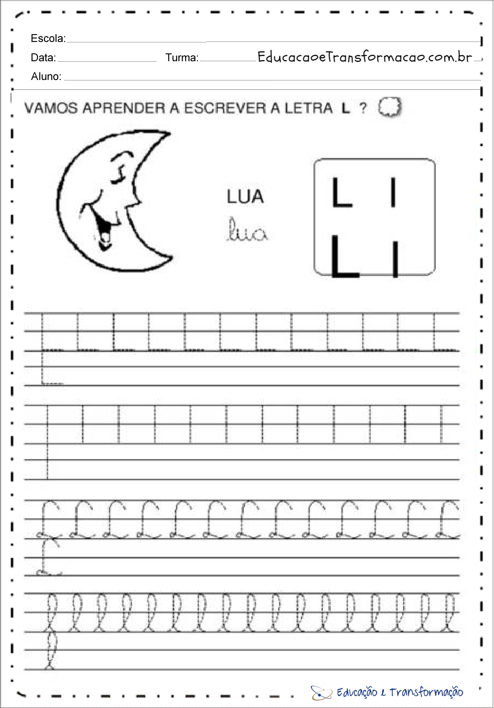 Atividades com a letra L para alfabetização - Atividades Educativas