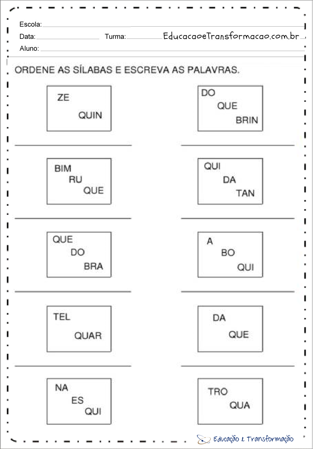 Atividades com a letra Q para alfabetização - Atividades Educativas