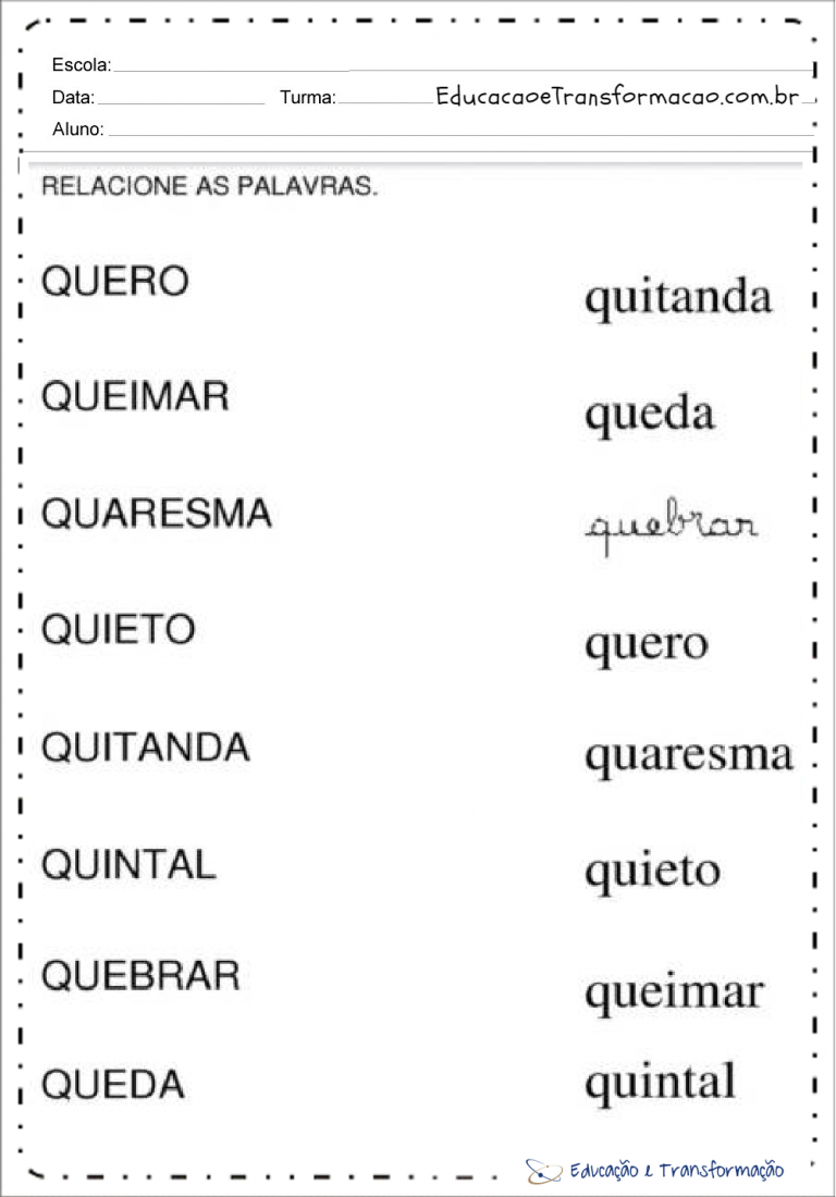 Atividades com a letra Q para alfabetização - Atividades Educativas
