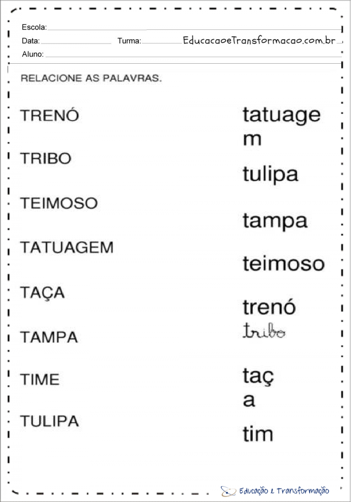 Atividades com a Letra T para alfabetização - Atividades Educativas