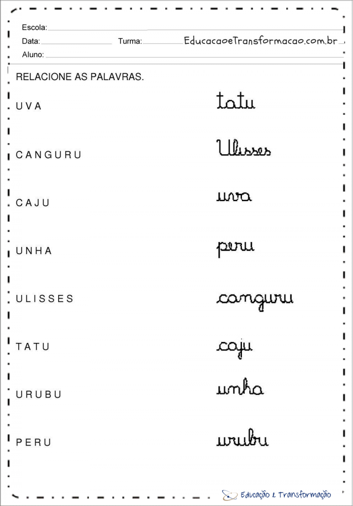 Atividades com a Letra U para Alfabetização - Atividades Educativas