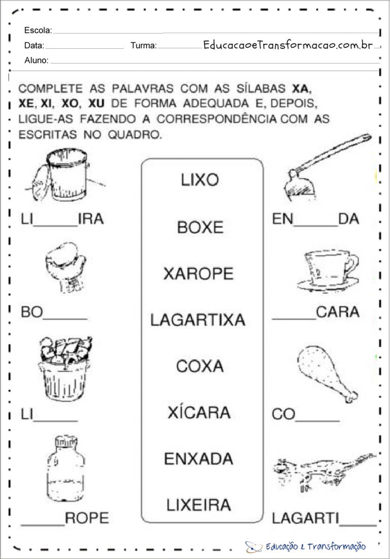 Atividades com a letra X para alfabetização - Atividades Educativas