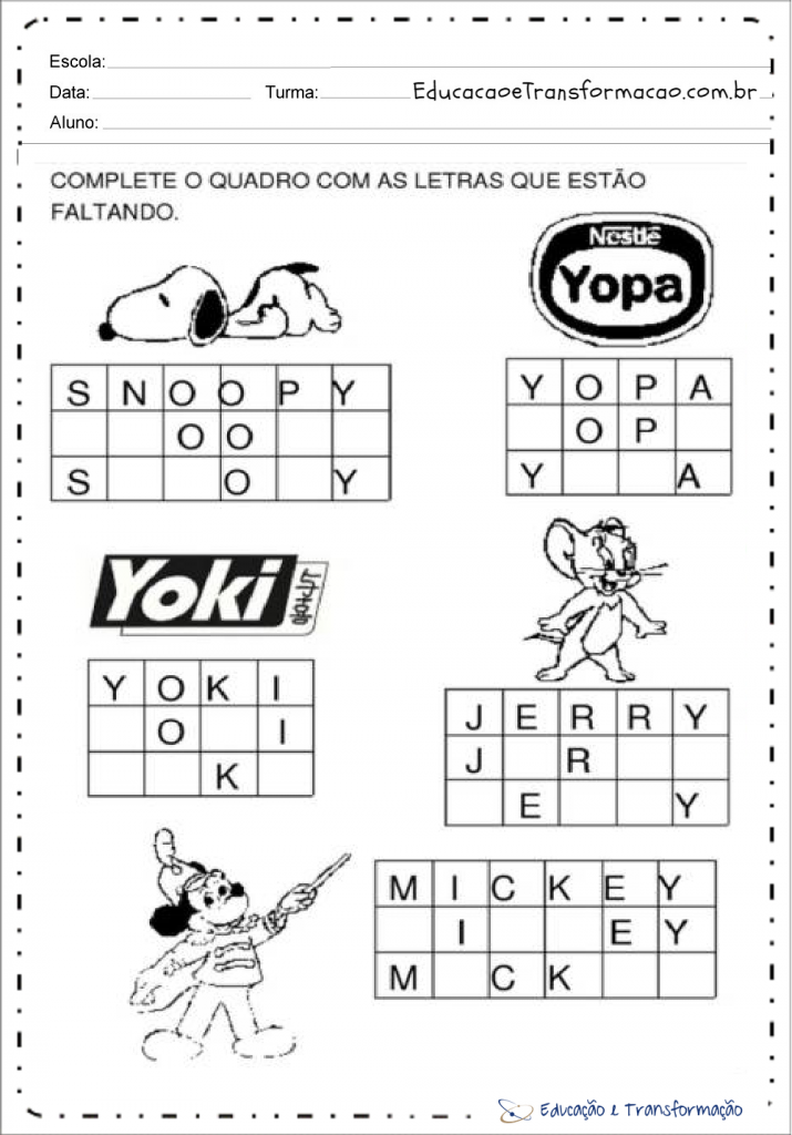 Atividades com a letra Y - SÓ ESCOLA