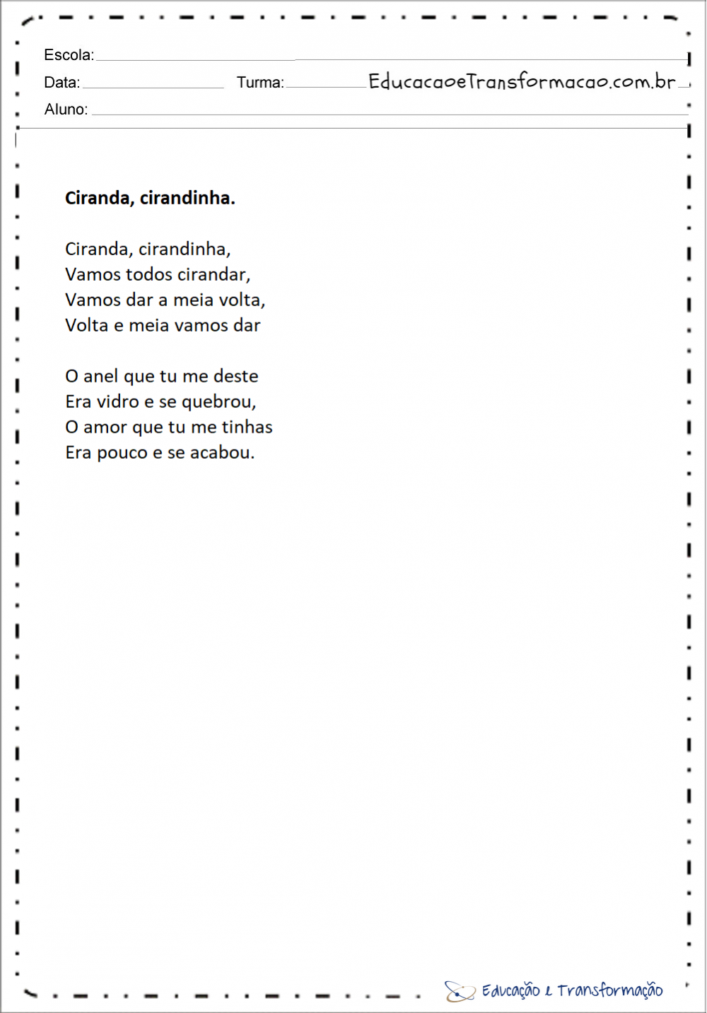 Músicas do folclore - Ciranda Cirandinha – Educação e Transformação