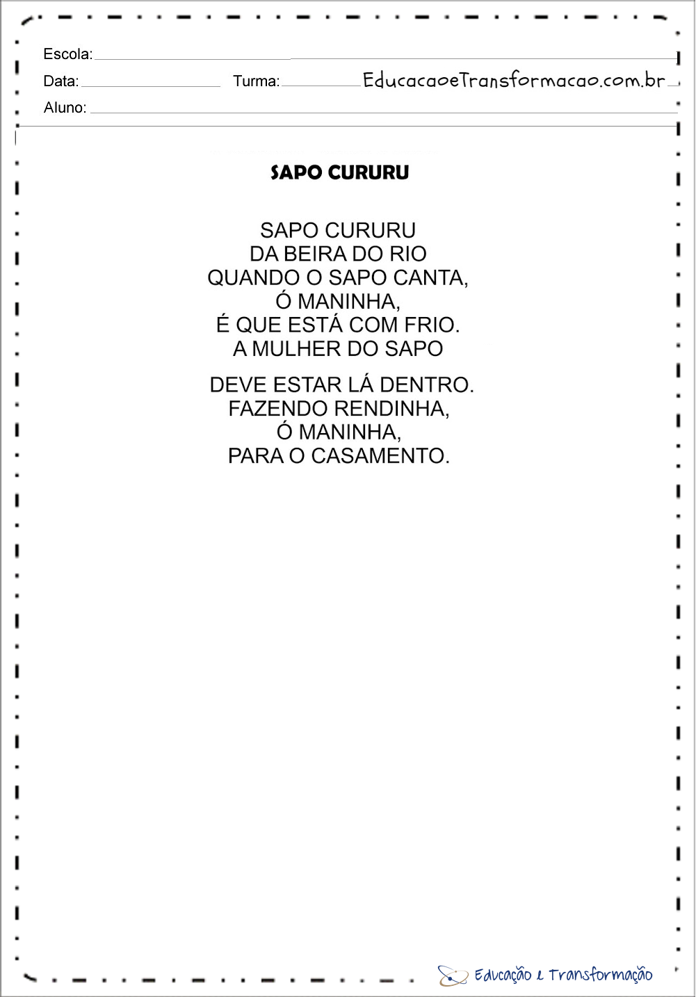 Músicas do folclore para imprimir - Músicas do Folclore Brasileiro