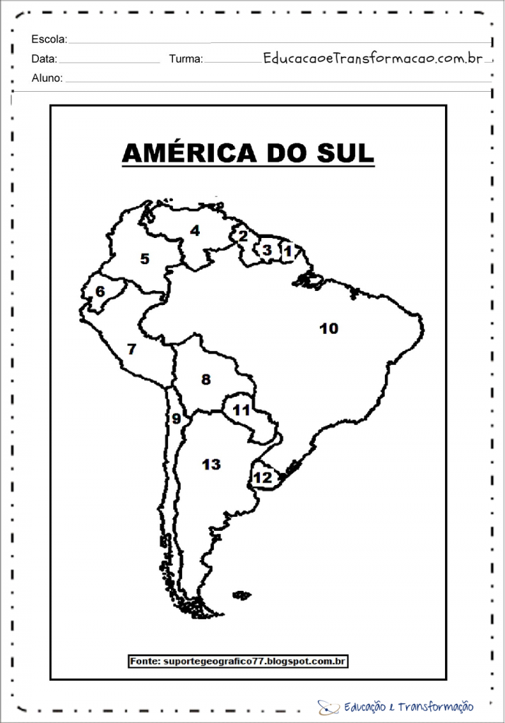 Mapa da América e dados geográficos do continente.
