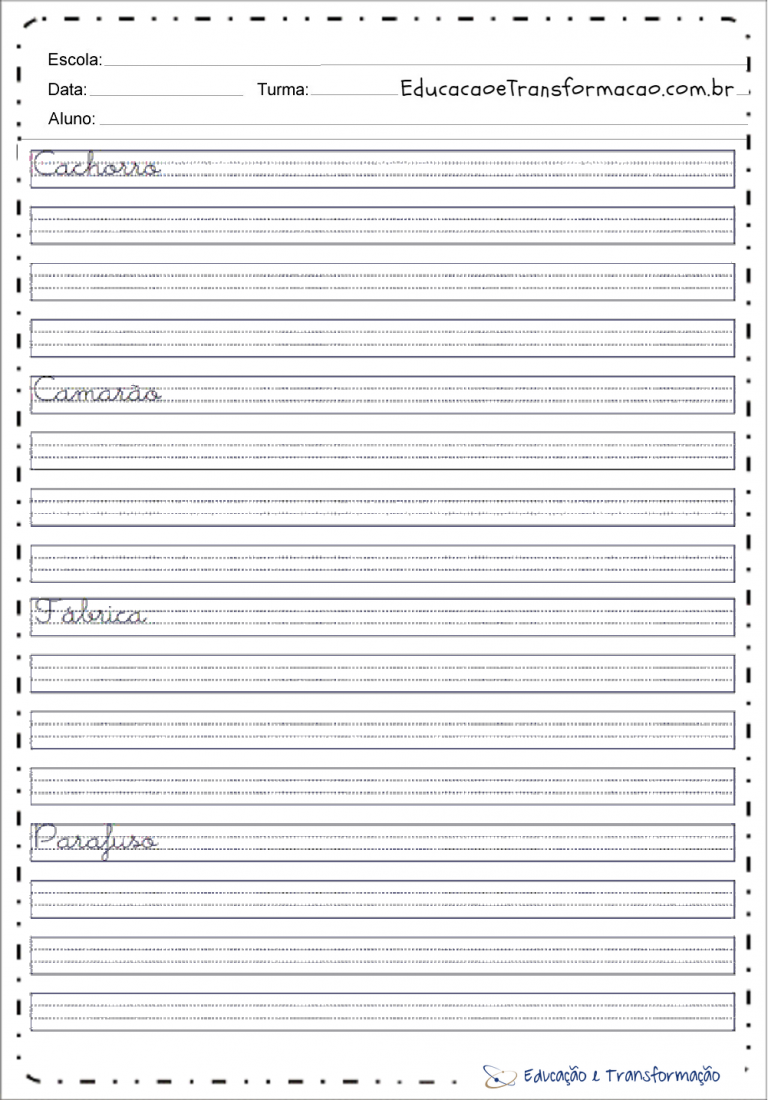 Caderno De Caligrafia Para Adultos Para Imprimir Educação E Transformação