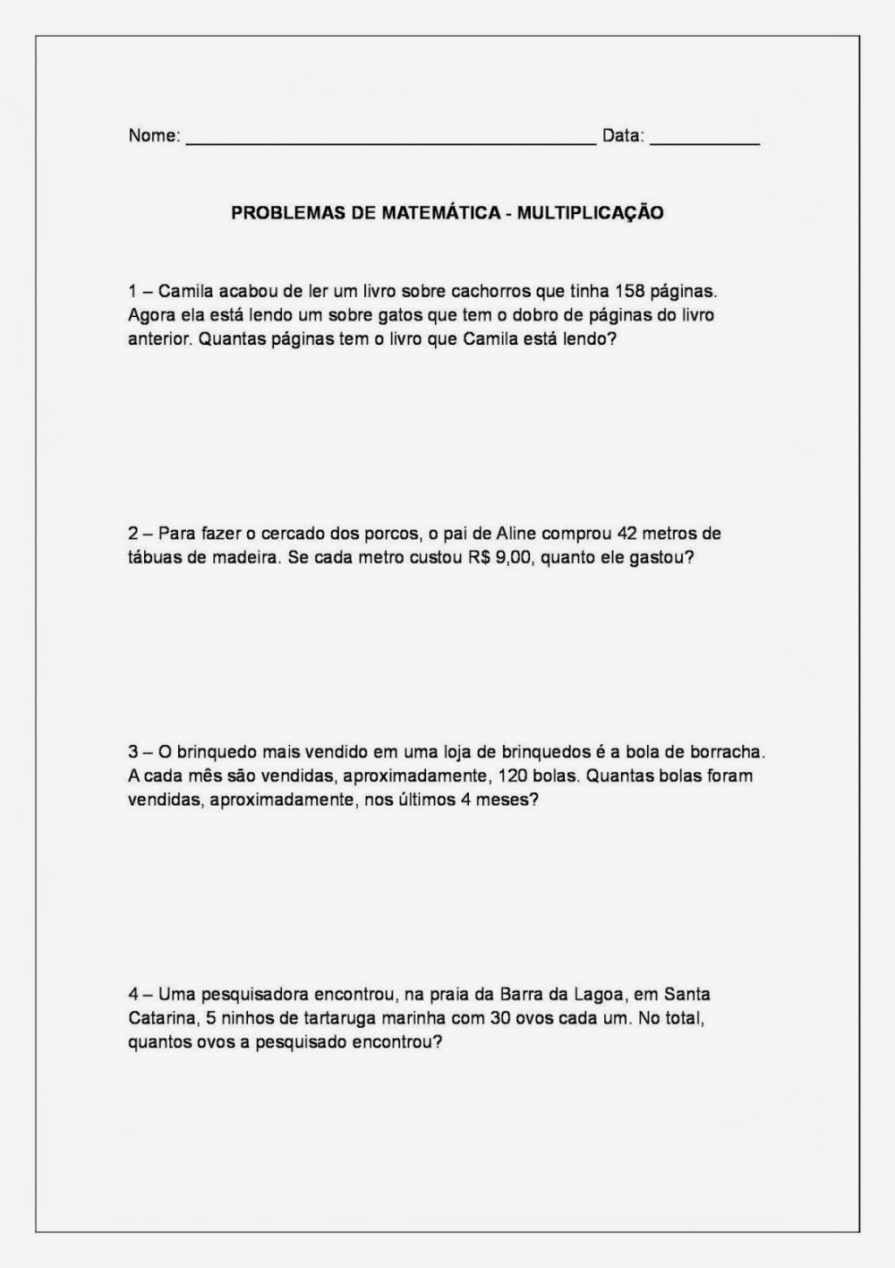 Problemas De Matemática 4 Ano Multiplicação E Divisão Com Resposta