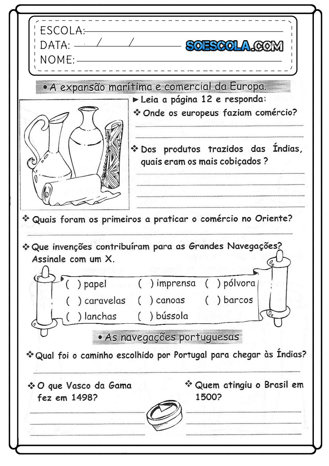 Atividades de História 5 ano para imprimir - Folha 09 – Educação e ... Atividades de História 5 ano para imprimir - Folha 09 – Educação e ...